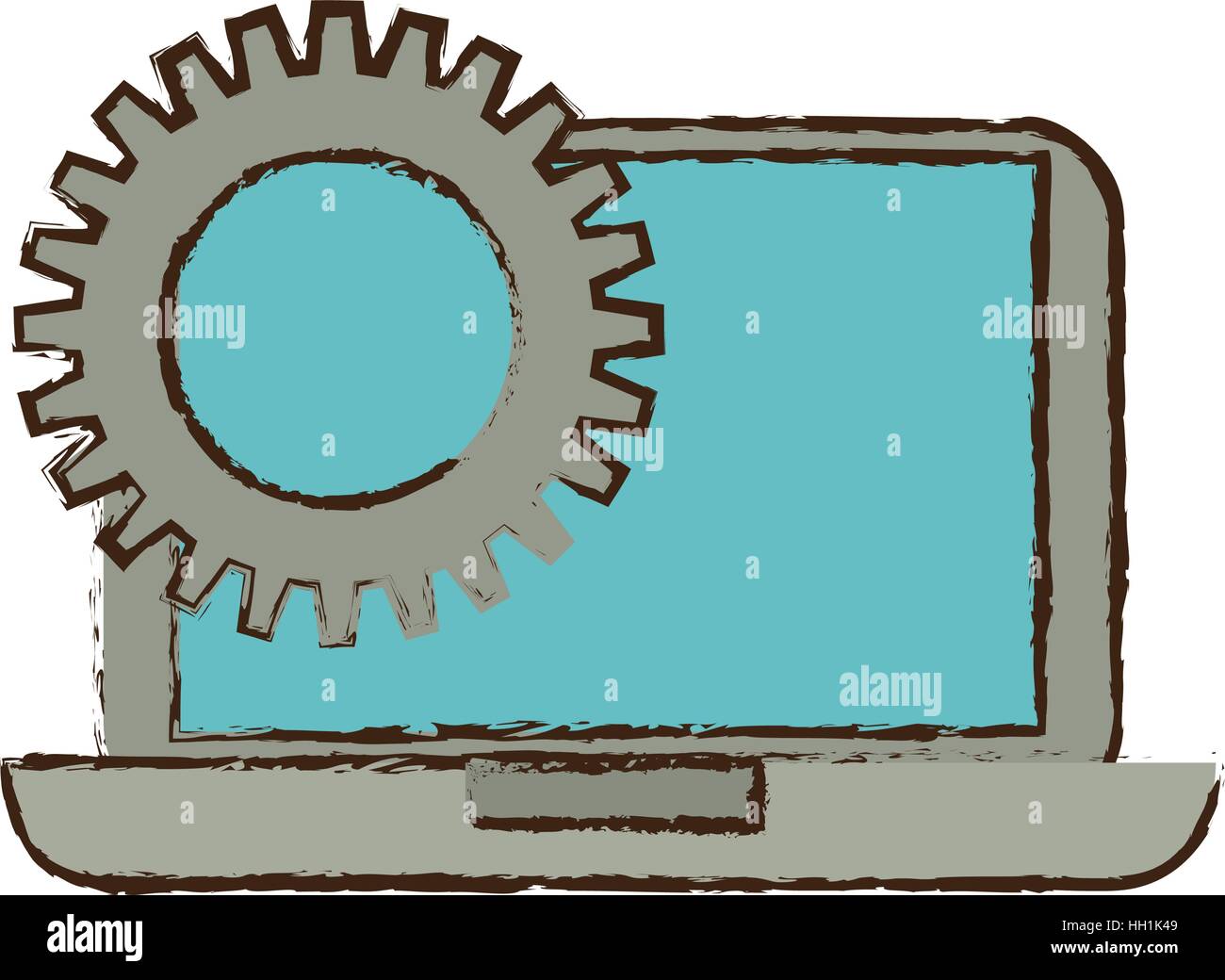 drawing laptop technology gears work Stock Vector Image & Art - Alamy