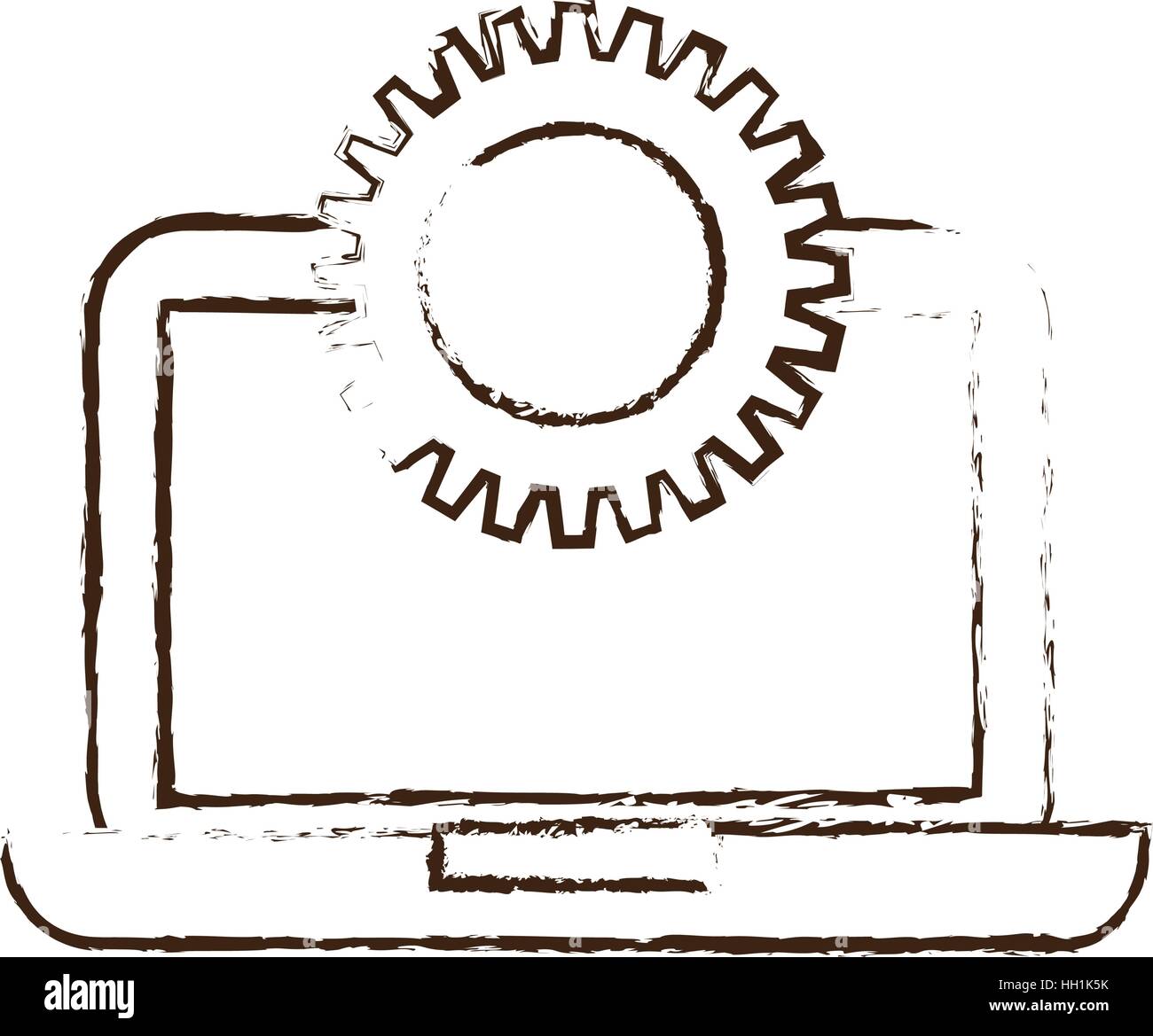 sketch draw laptop technology gears colaboration work Stock Vector ...