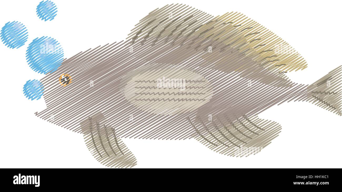hand drawing grouper fish side view sea life bubbles Stock Vector Image ...