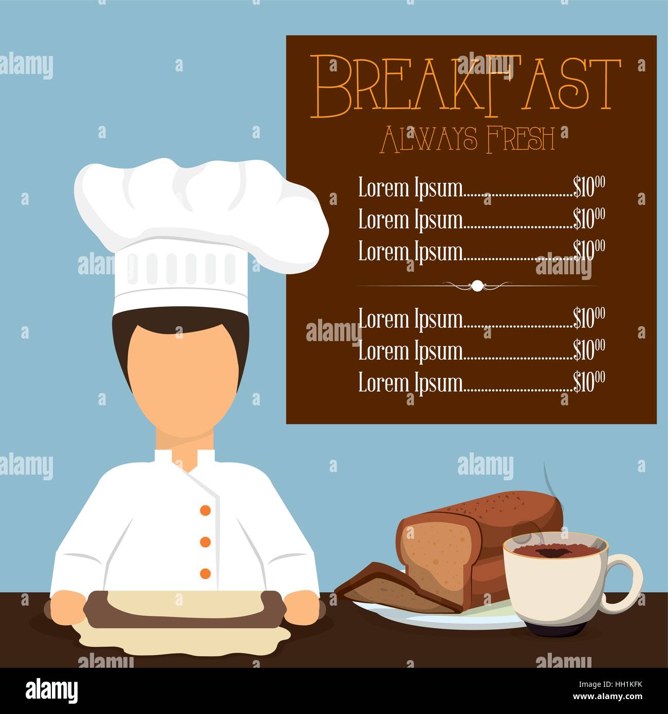breakfast always fresh menu chef bread coffee cooking Stock Vector ...