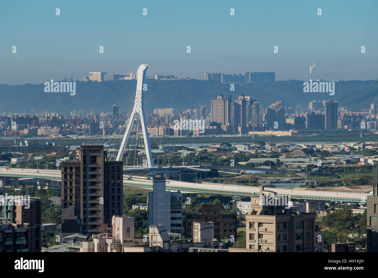 Morning aerial view of Taipei cityscape from Yang Ming University ...