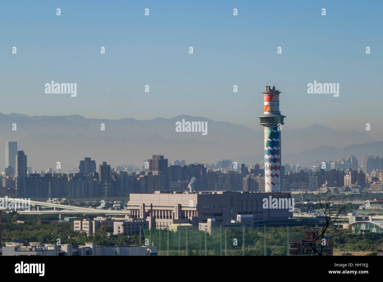 Morning aerial view of Taipei cityscape from Yang Ming University ...