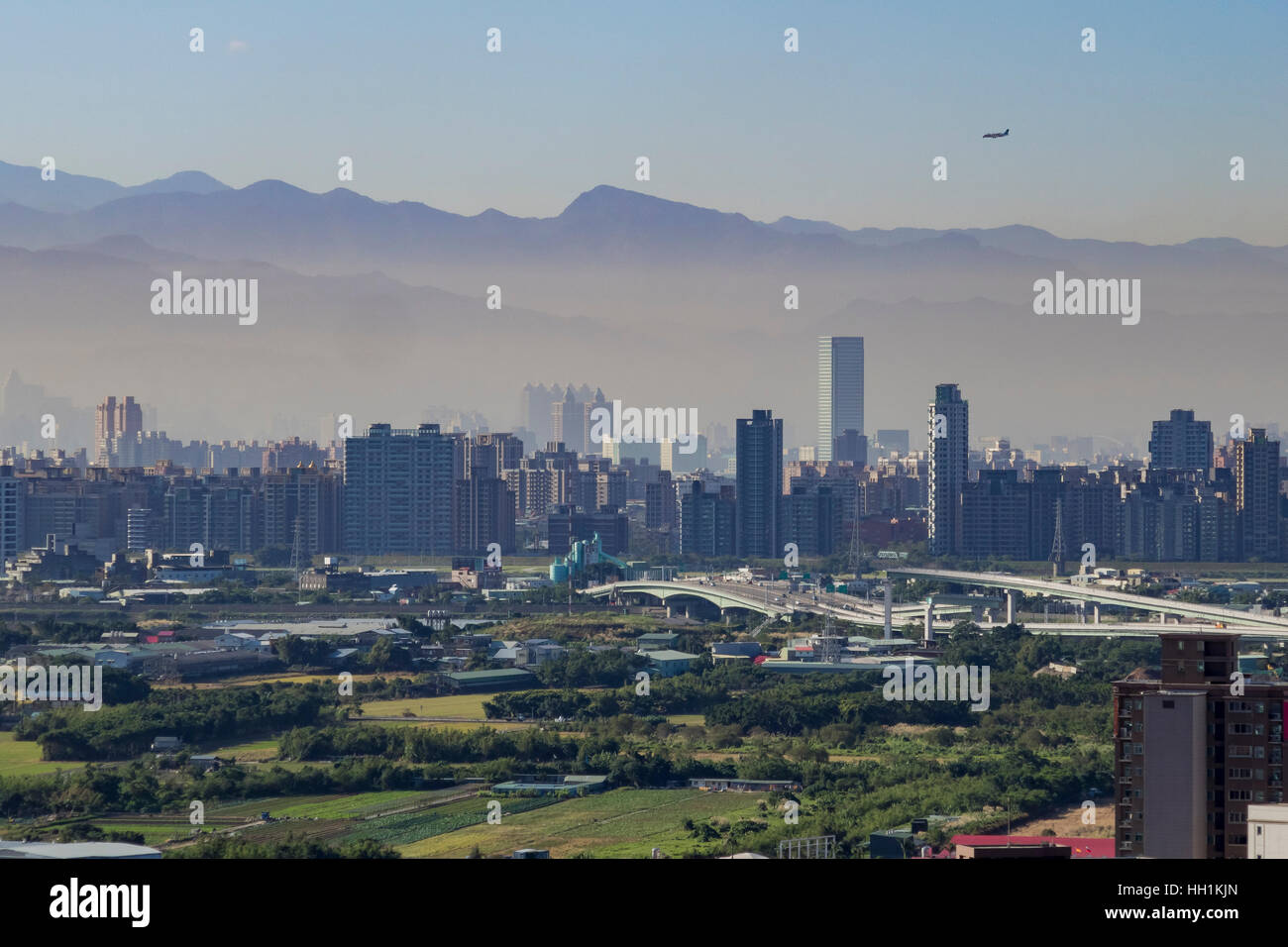 Morning aerial view of Taipei cityscape from Yang Ming University ...