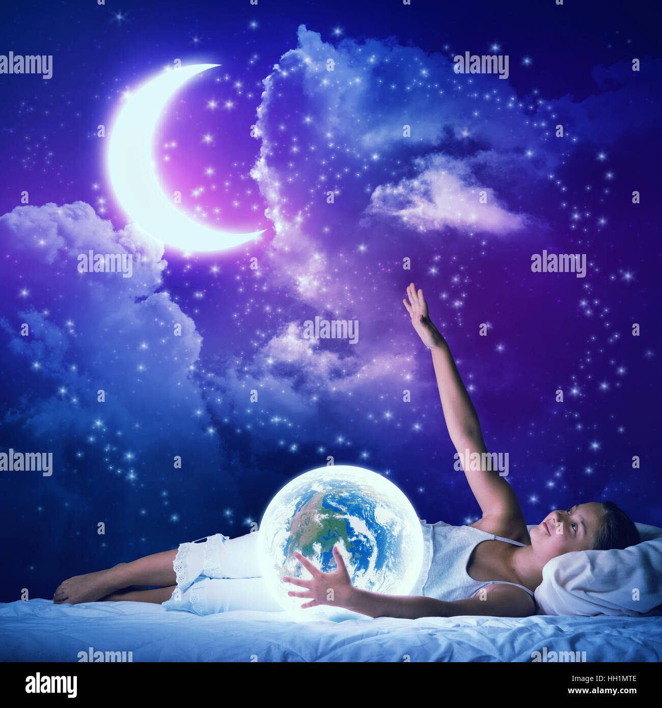 Girl dreaming before sleep Stock Photo - Alamy