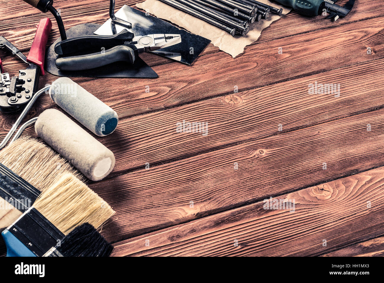 Instruments on wooden table Stock Photo - Alamy