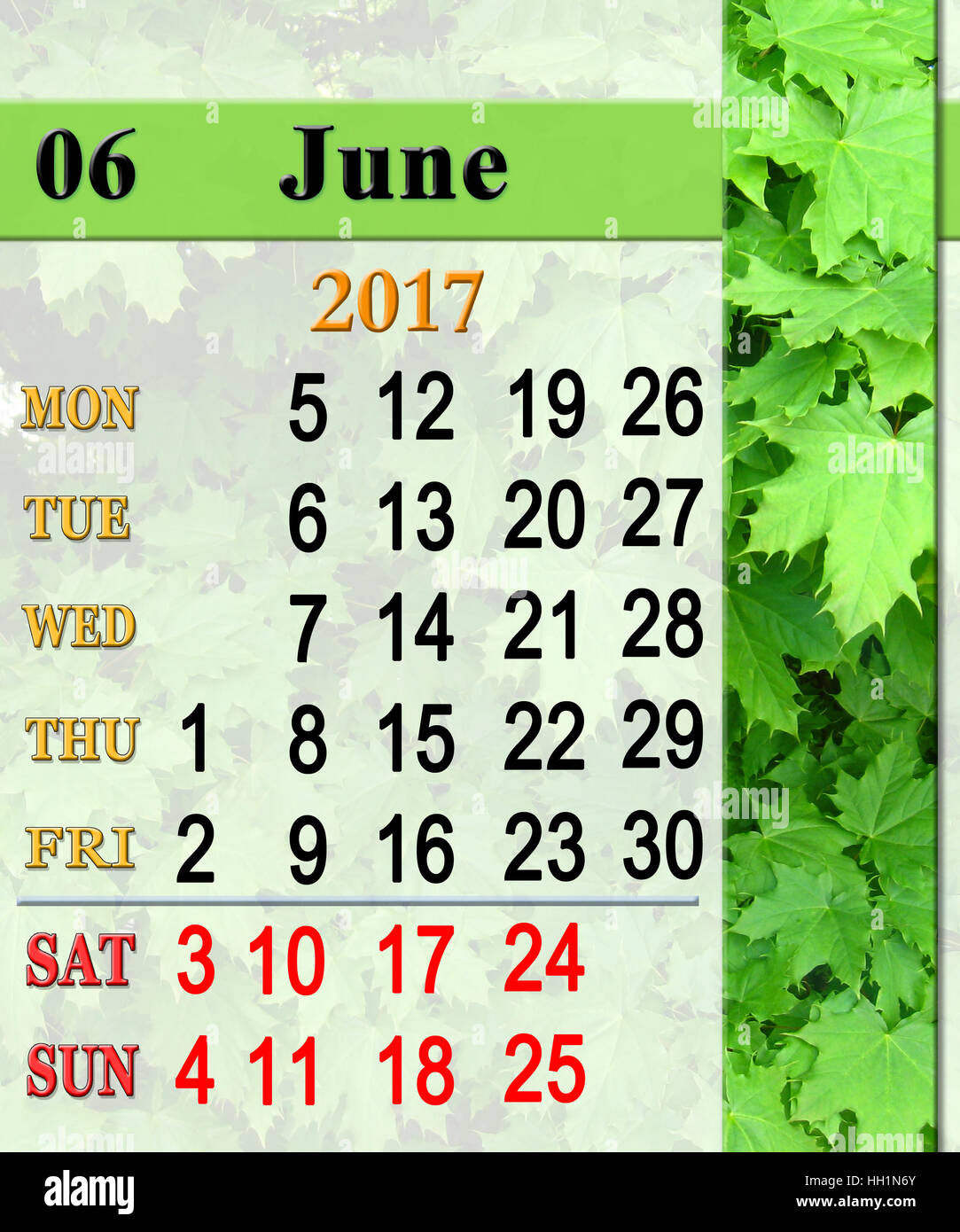 2017 june calendar hi-res stock photography and images - Alamy