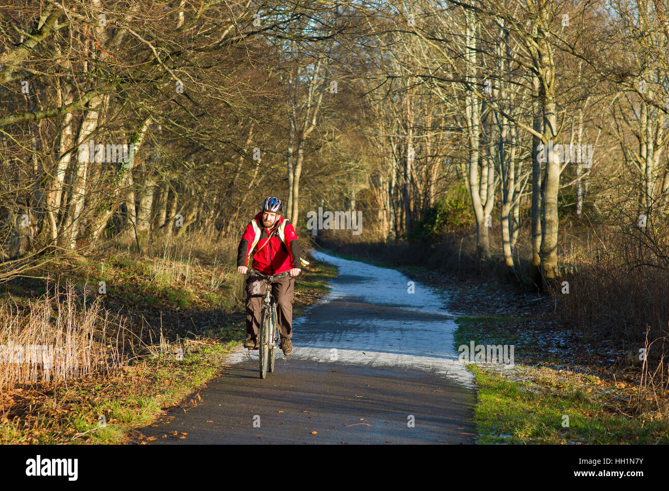 Cyclist on the Deeside way at Cults, Aberdeen. Former Royal Deeside ...