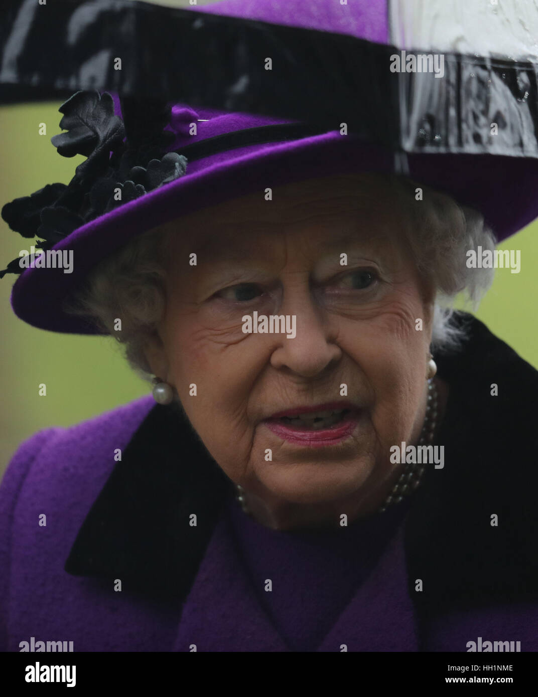 Queen Elizabeth II arrives to attend a church service at Flitcham ...