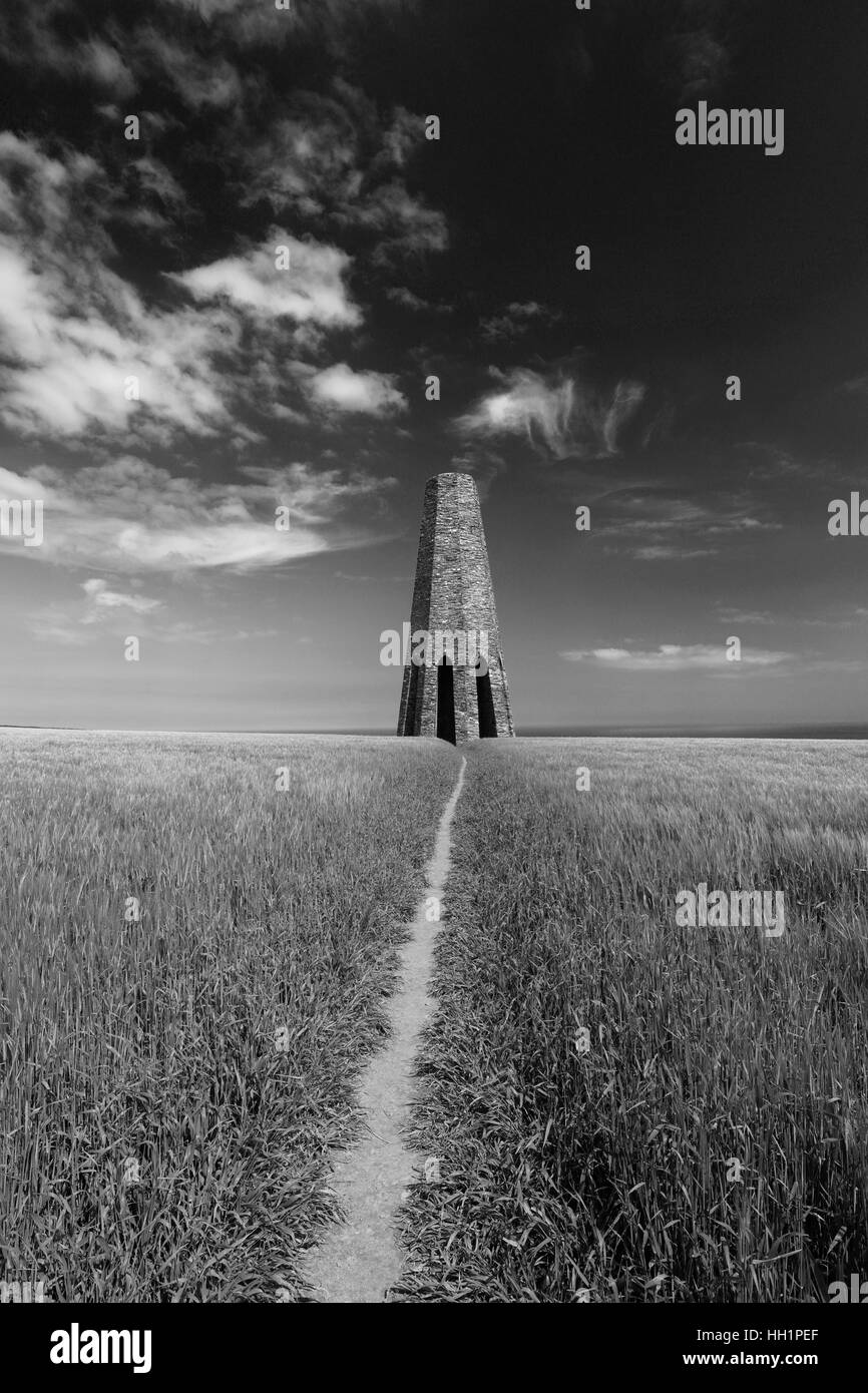 Summer, the stone built Daymark Tower, at Forward Point, Start Bay ...