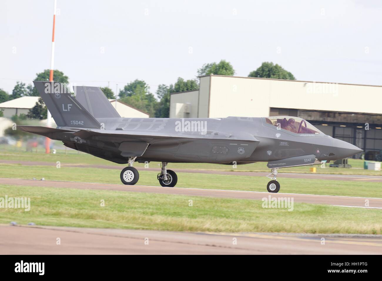 US Air Force F-35A taxiing on the runway at RAF Fairford Stock Photo ...