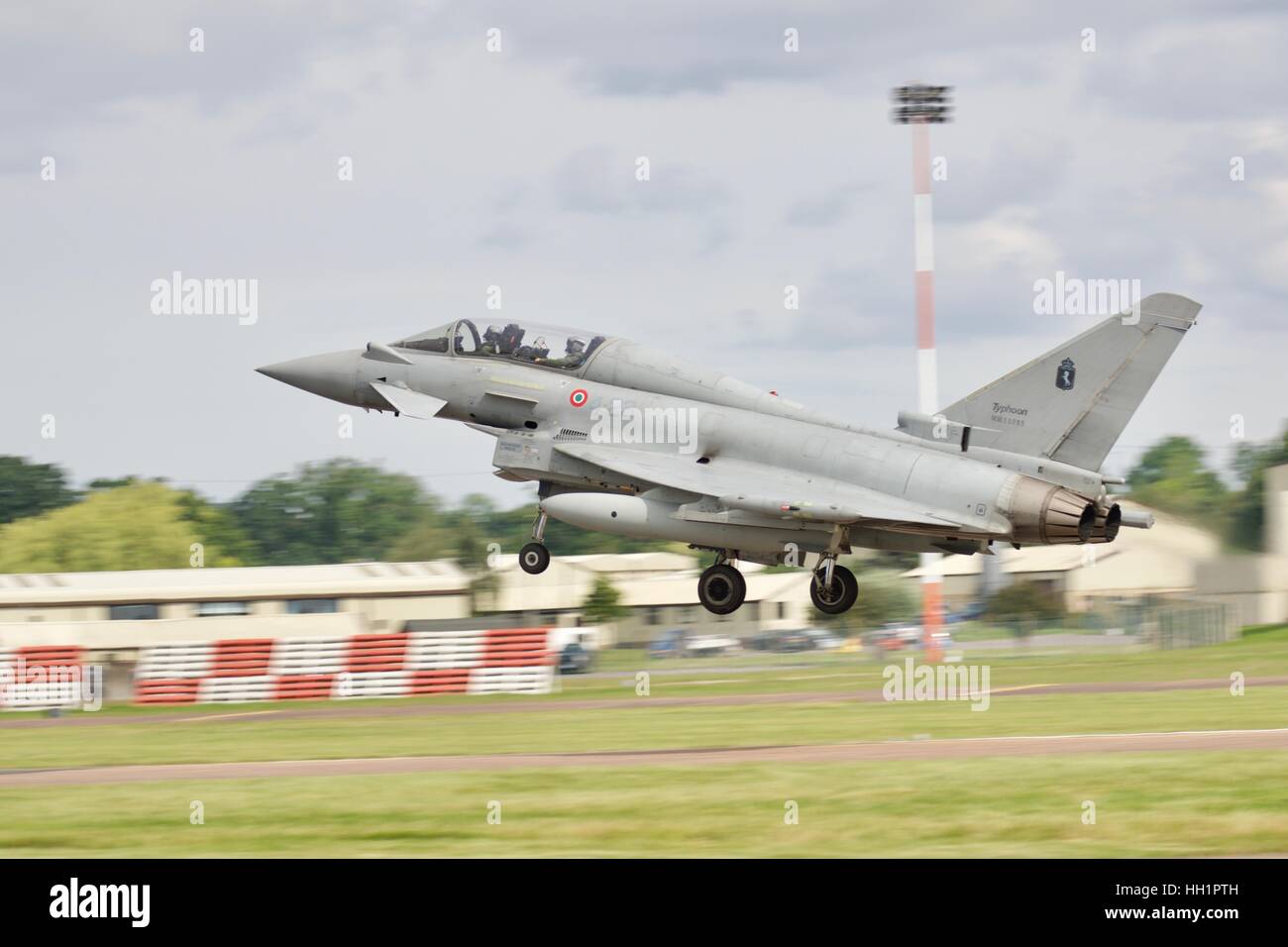 Italian Air Force Typhoon TF-2000A taking off from RAF Fairford Stock ...