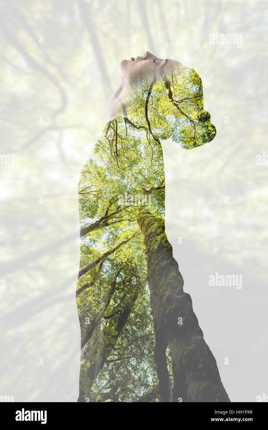 Double exposure woman portrait Stock Photo - Alamy