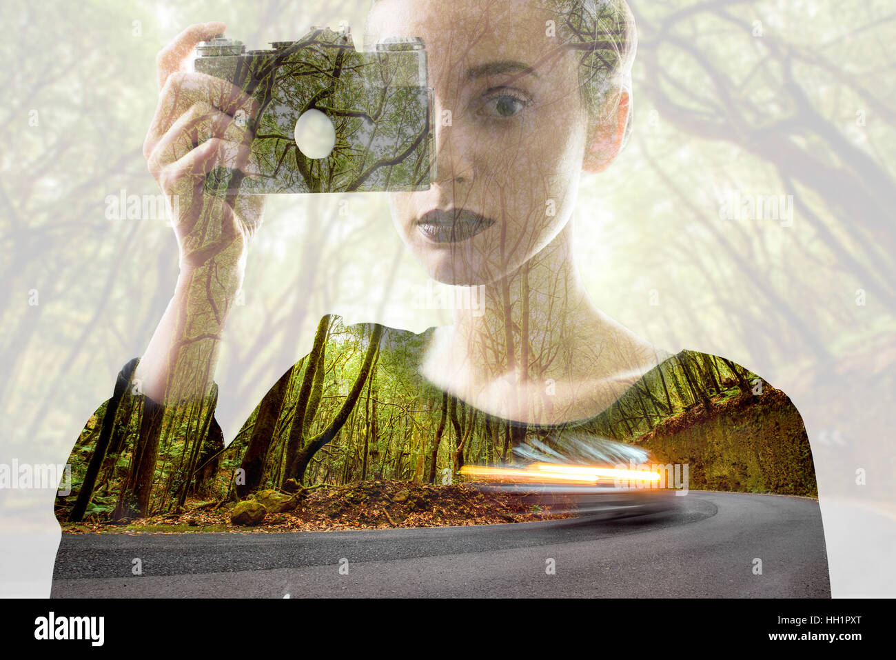 Double exposure woman portrait Stock Photo - Alamy