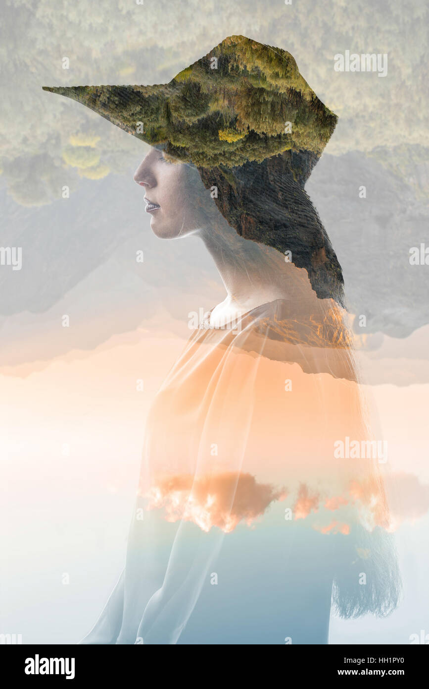Double exposure woman portrait Stock Photo - Alamy