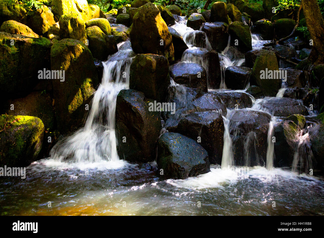 Small waterfall in the jungle near the Wailua River on Kauai, Hawaii ...