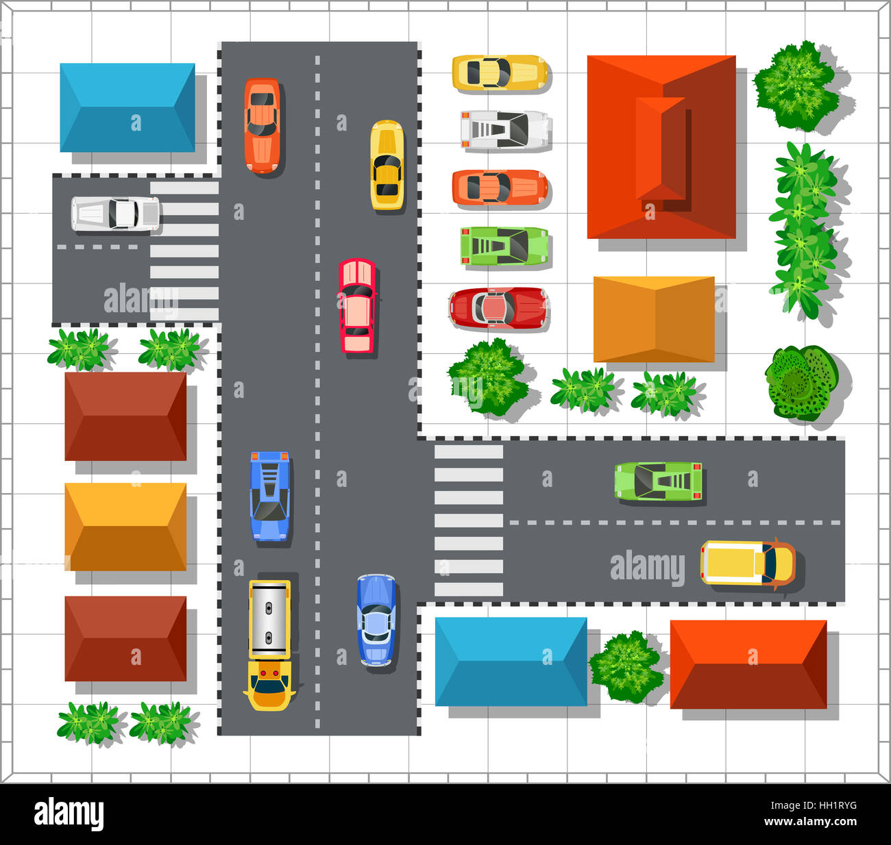 Top view of the city. Urban street with houses and trees Stock Photo ...