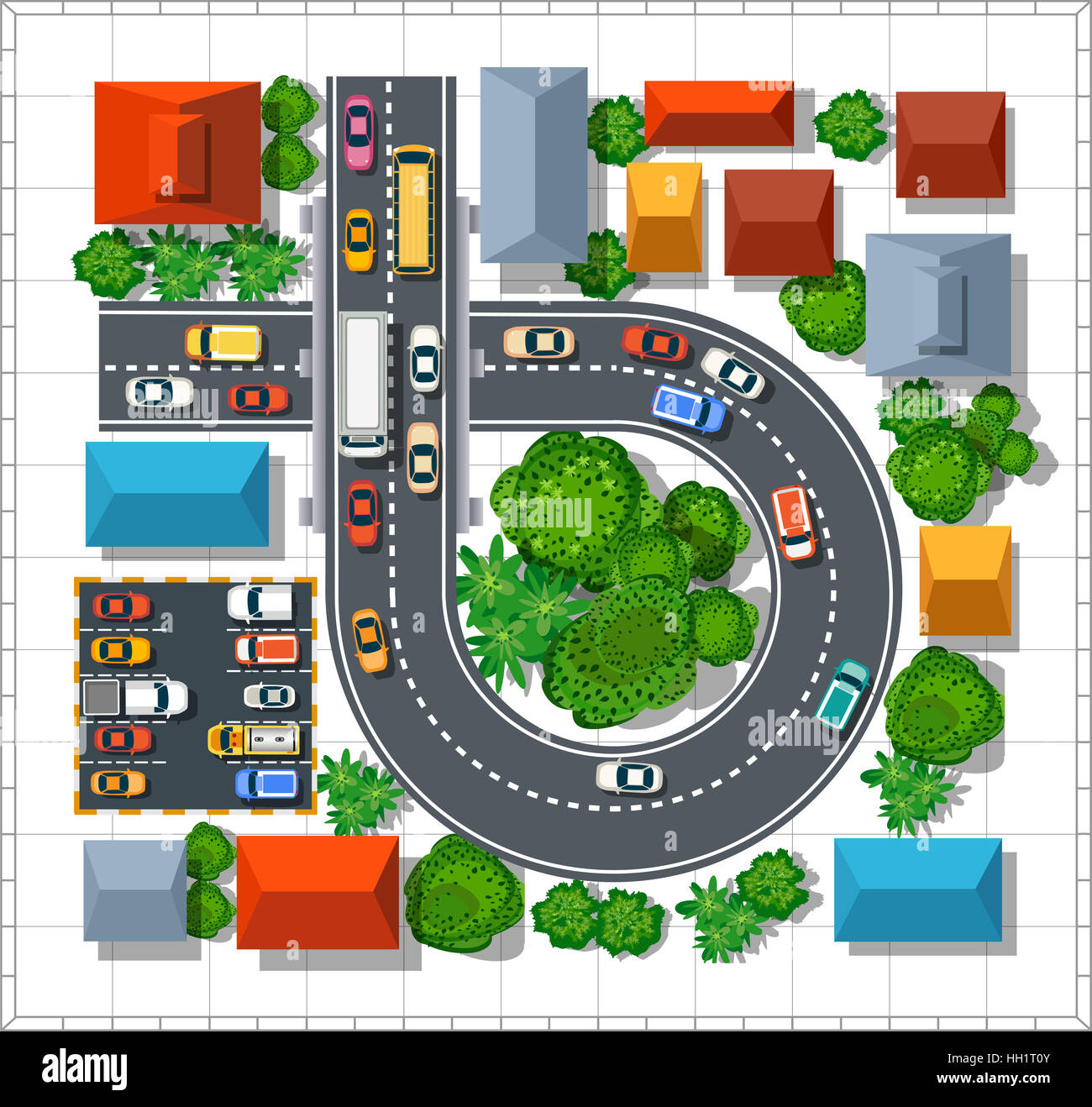 Top view of the city. Urban street with houses and trees Stock Photo ...