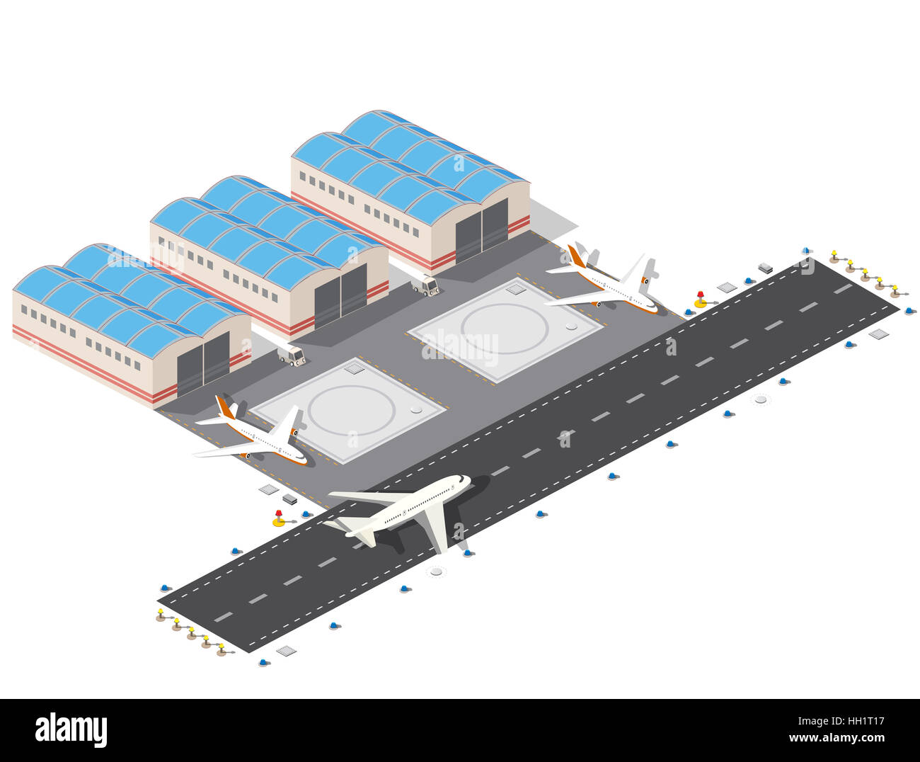 Isometric plan of the city airport, flight of construction and building ...