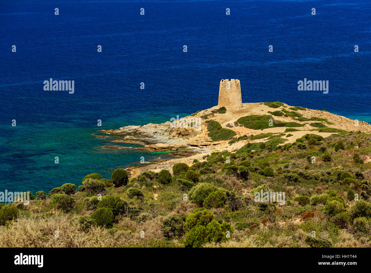 Ancient lookout tower on the sea, Sardinia, Italy Stock Photo - Alamy