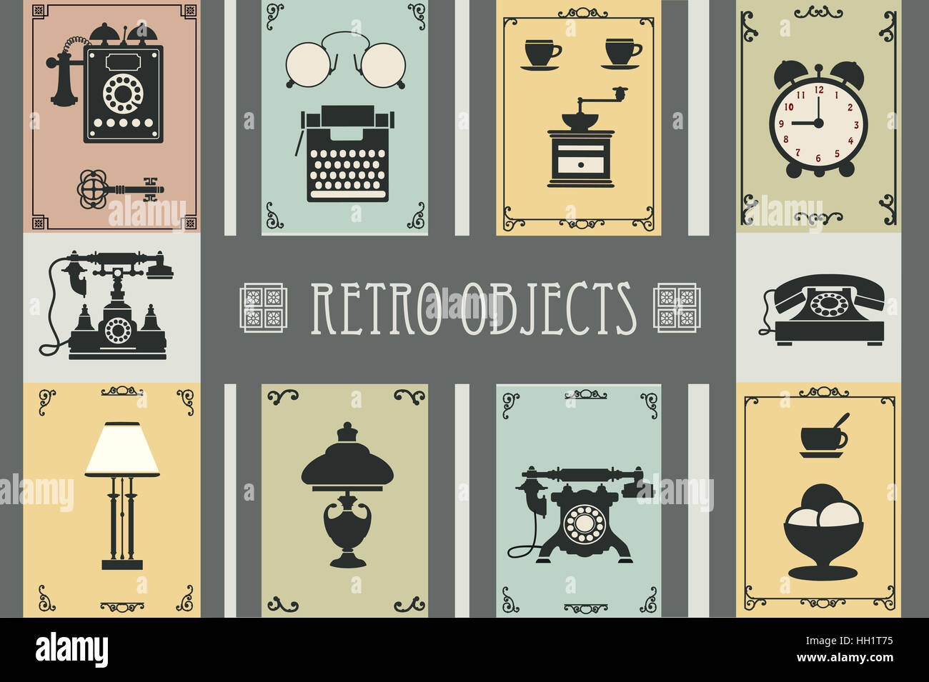 Vector set retro vintage items hi-res stock photography and images - Alamy