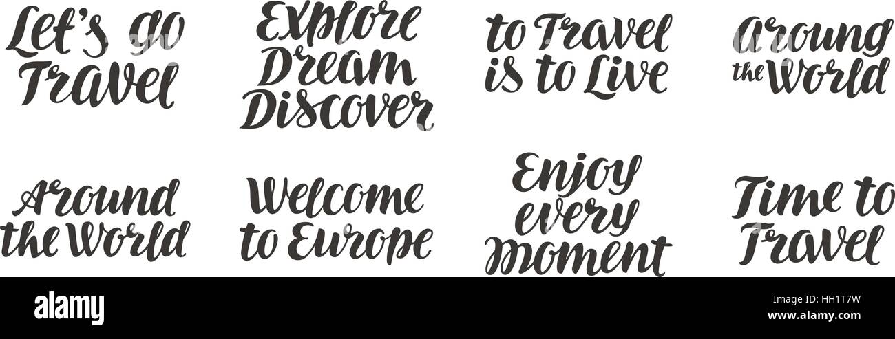 Travel, adventure vector set. Handwritten beautiful calligraphic ...
