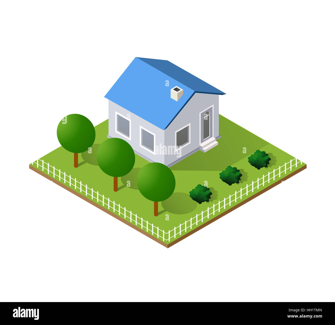 Town House in isometric view with trees and garden Stock Photo - Alamy