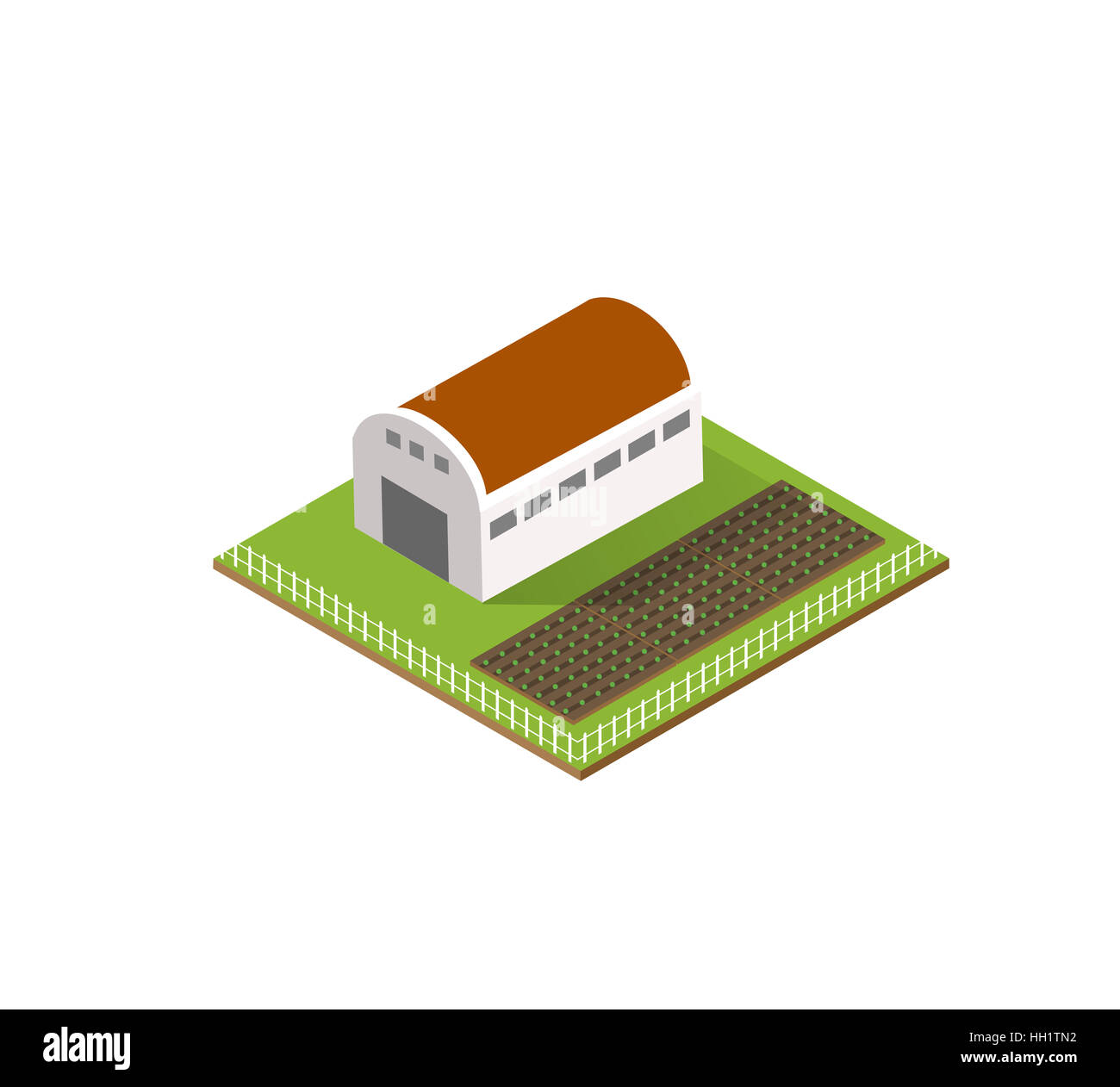 Rural farm in isometric view with trees and garden Stock Photo - Alamy