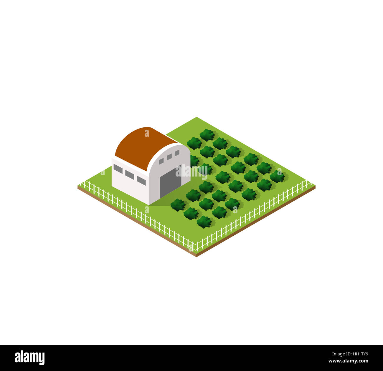 Rural farm in isometric view with trees and garden Stock Photo - Alamy