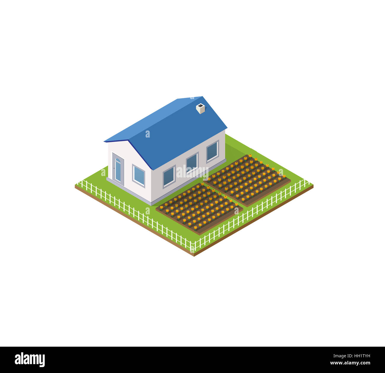 Rural farm in isometric view with trees and garden Stock Photo - Alamy