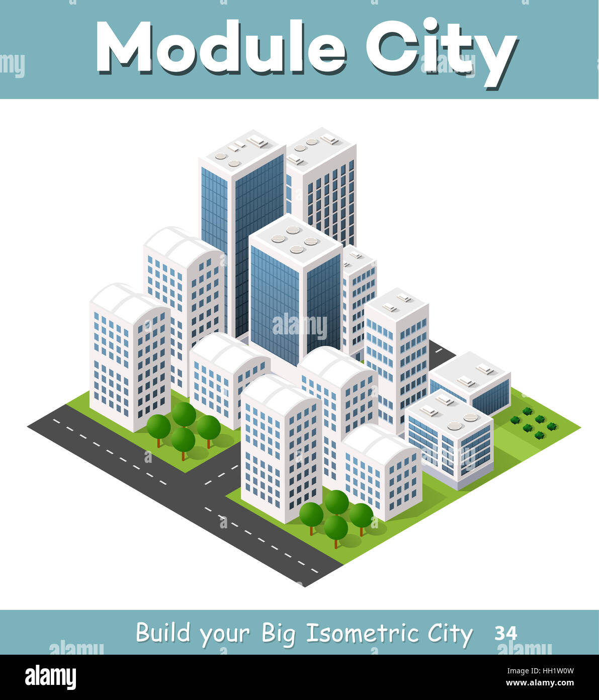 Isometric perspective city with streets, houses, skyscrapers, parks and ...