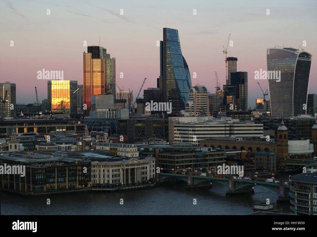 The sun set on the financial center of London England UK Stock Photo ...