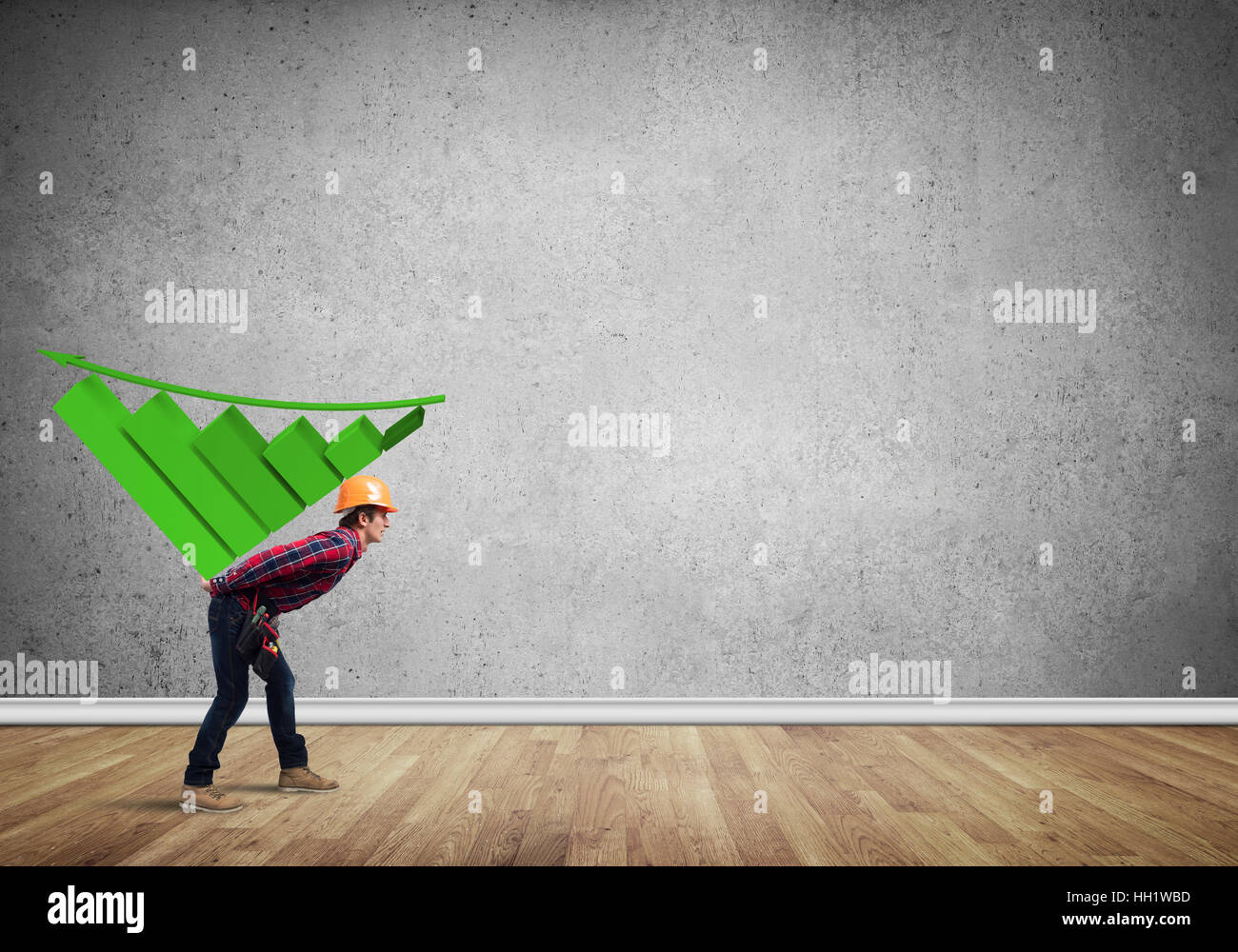 Engineer man carry progress graph Stock Photo - Alamy