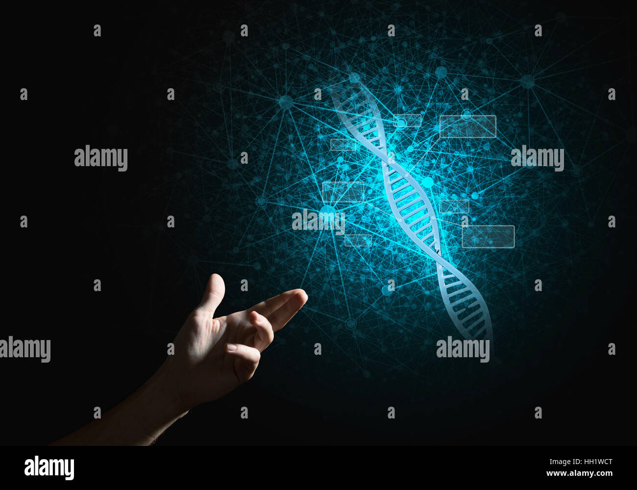 Science medicine and technology concepts as DNA molecule on dark ...