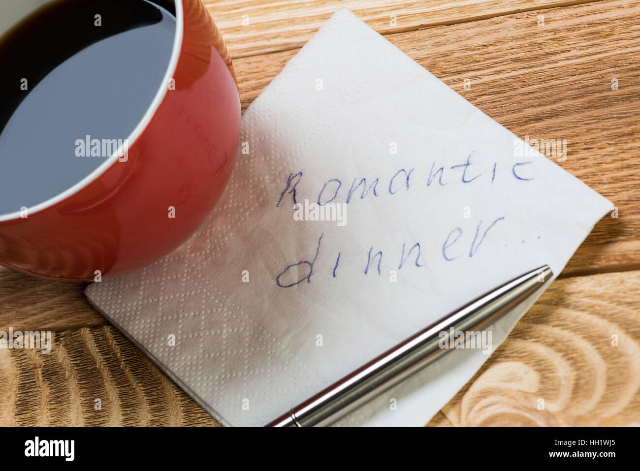 Romantic message written on napkin Stock Photo - Alamy