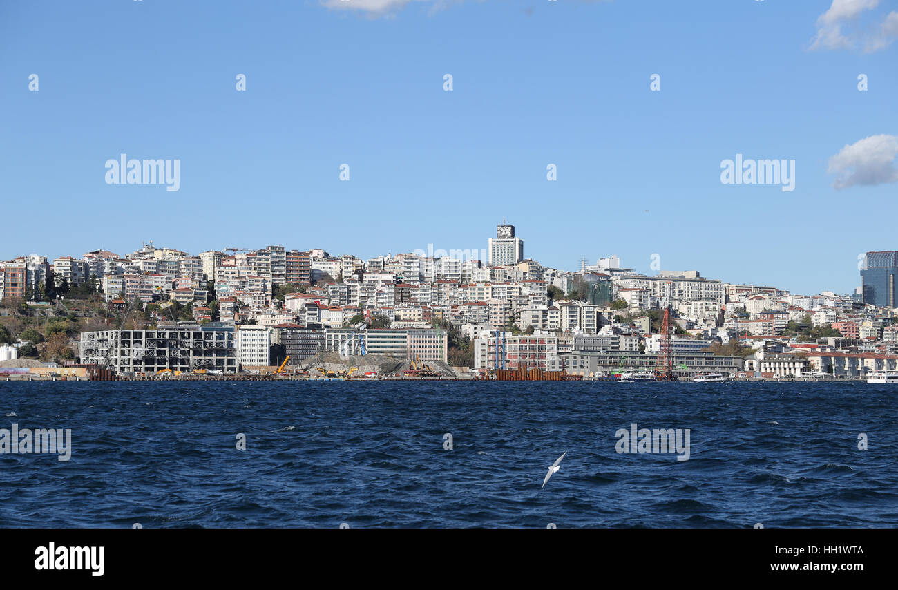 Bosphorus Strait and Karakoy district in Istanbul city, Turkey Stock ...
