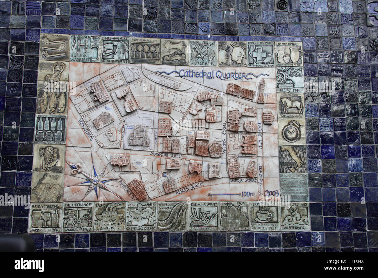Cathedral Quarter Wall Map Mosaic in Belfast Stock Photo - Alamy