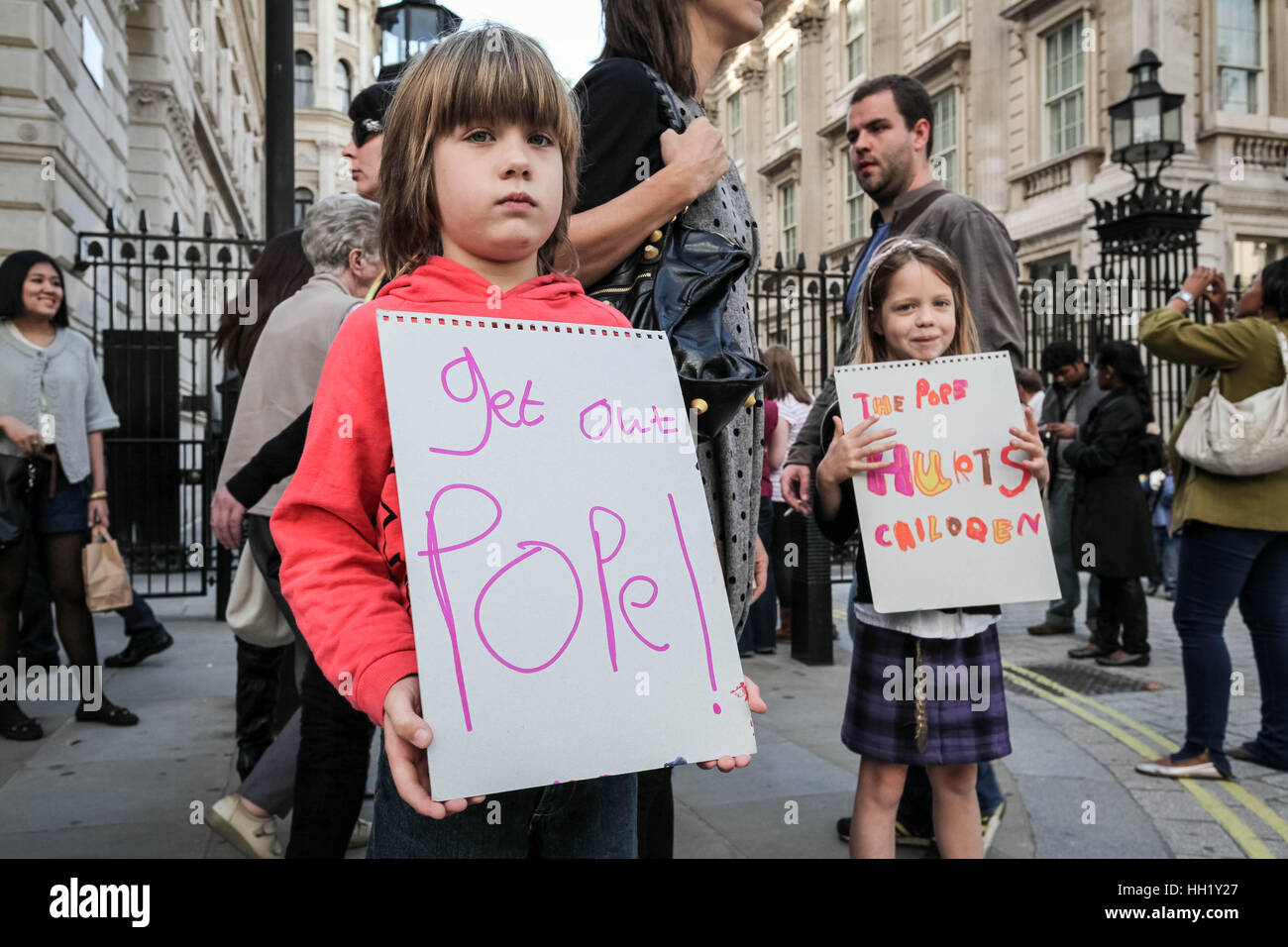 Anti-pope protesters demonstrate outside Downing Street, London in ...