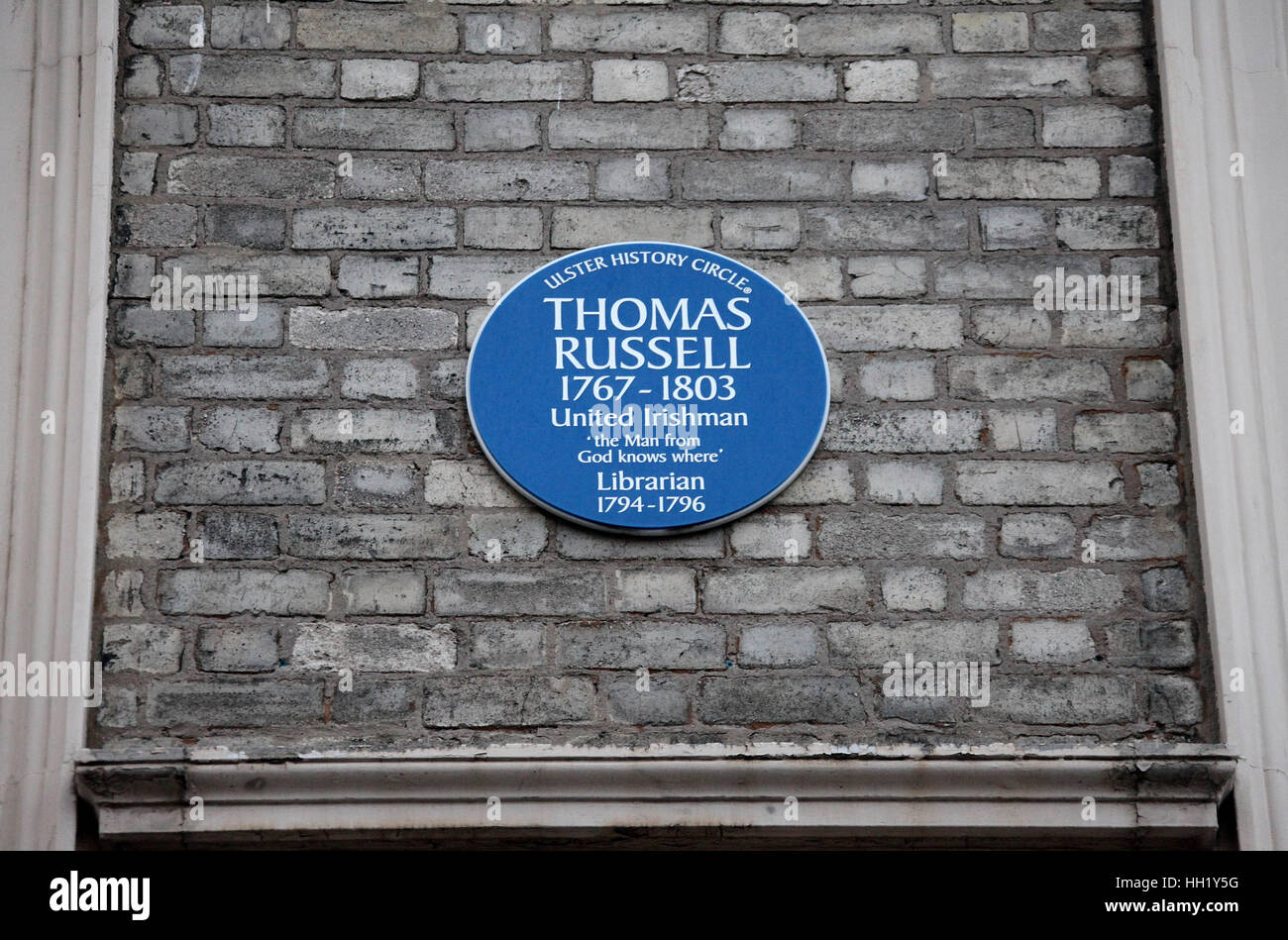 Thomas Russell Blue Plaque in Belfast Stock Photo - Alamy
