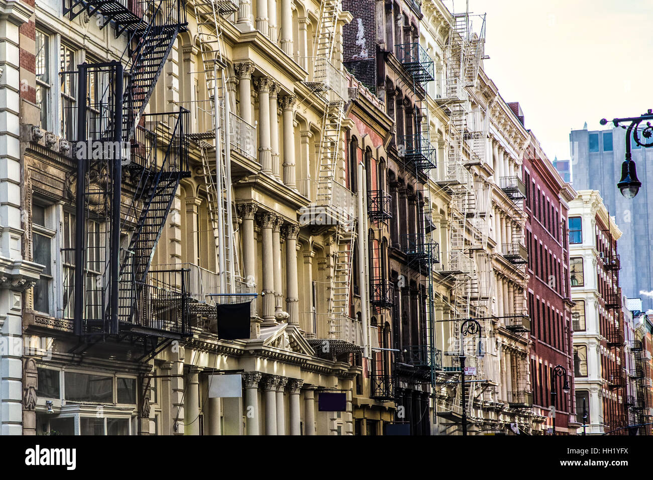 New York City view of exterior facade on ornate old apartment building ...