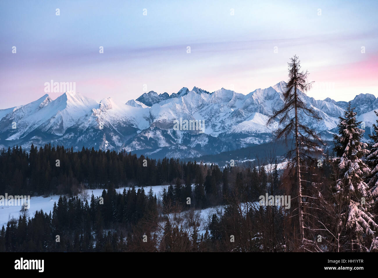 Winter landscape of High Tatra Mountains on the Slovak-Polish border at ...