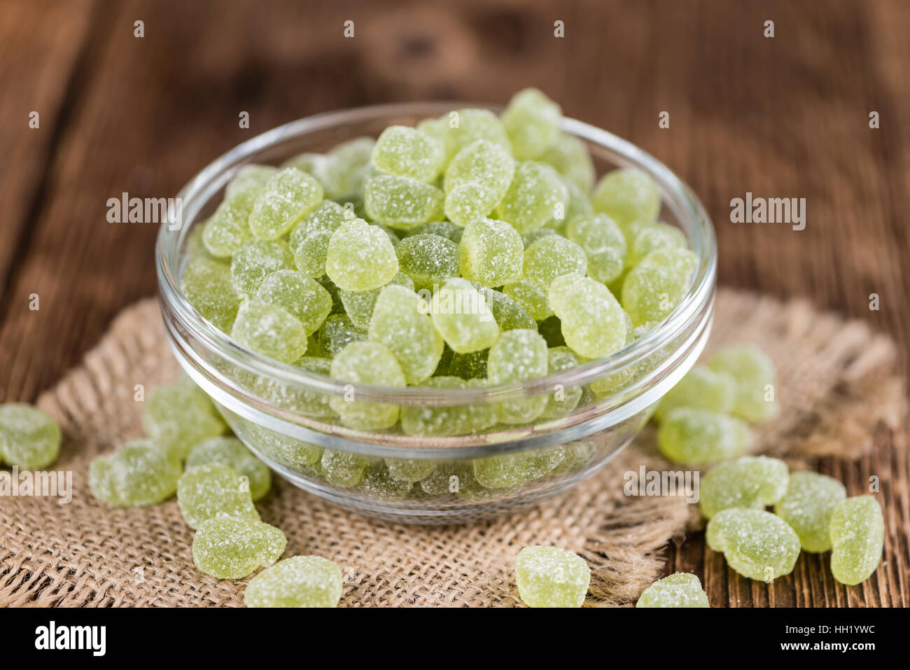 Apple flavoured gummy candy (close-up shot; selective focus Stock Photo ...