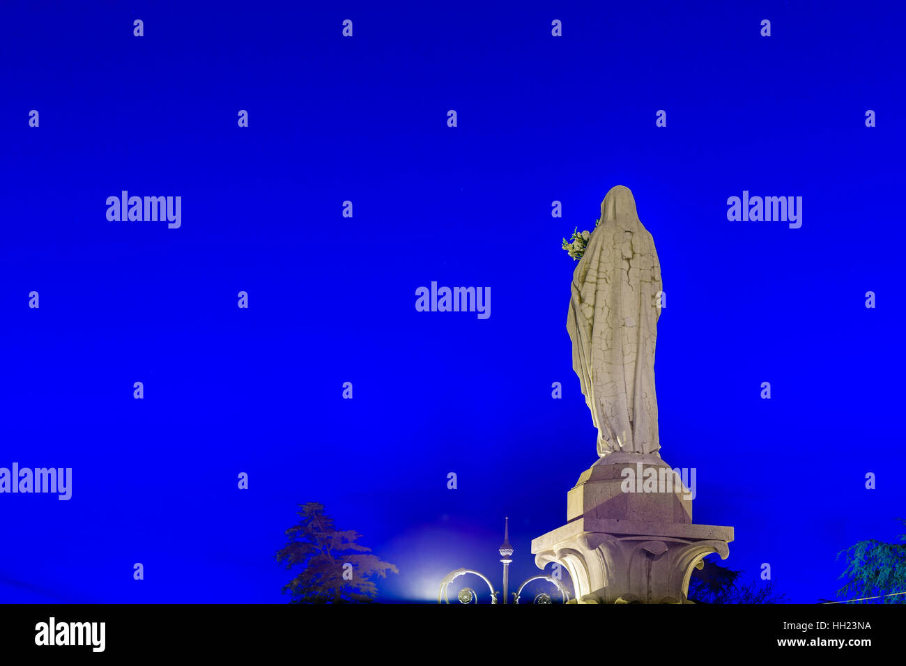 Back of the Blessed Virgin Mary at night Stock Photo - Alamy