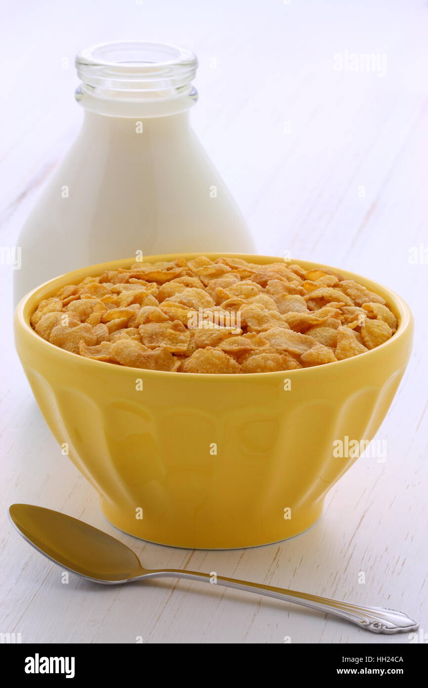 Delicious and nutritious breakfast corn flakes on retro vintage styling ...