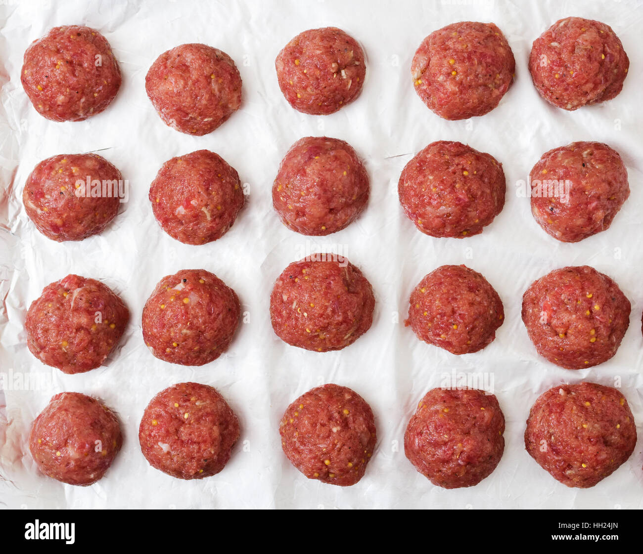 Raw beef meatballs are ready to cook. Flat lay. Top view Stock Photo ...