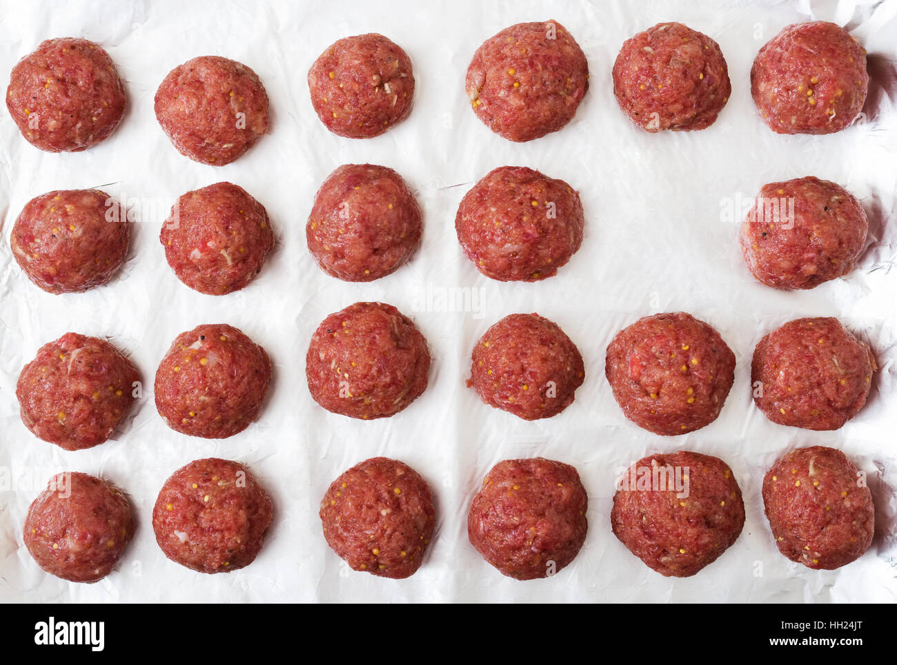 Raw beef meatballs are ready to cook. Flat lay. Top view Stock Photo ...