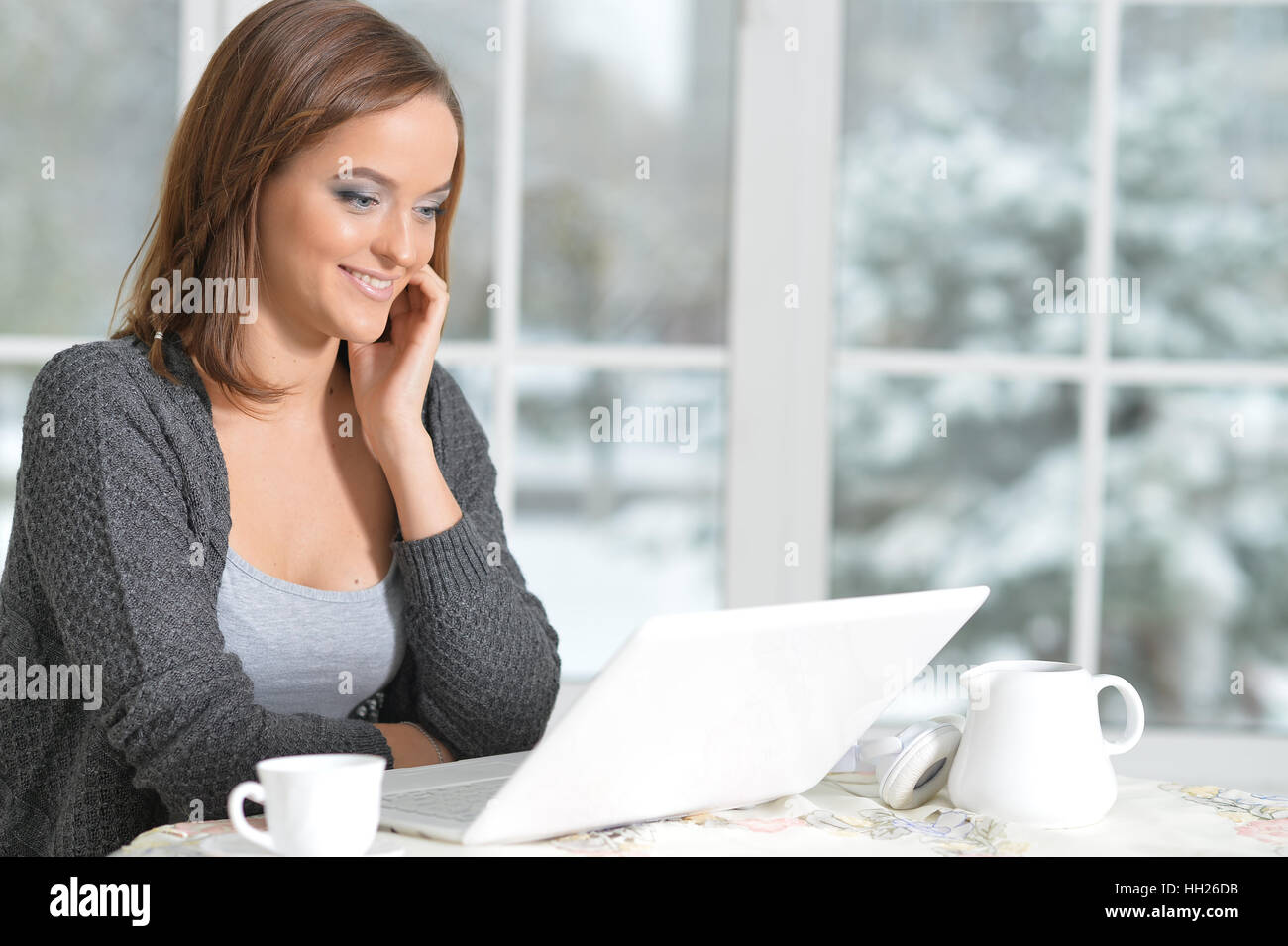 Beautiful girl with laptop Stock Photo - Alamy