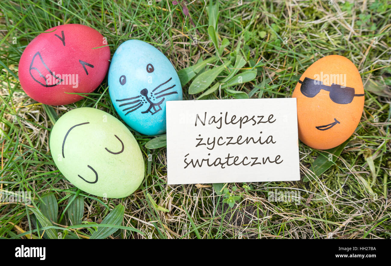 Easter eggs and greeting card with polish text: Happy Easter Stock ...
