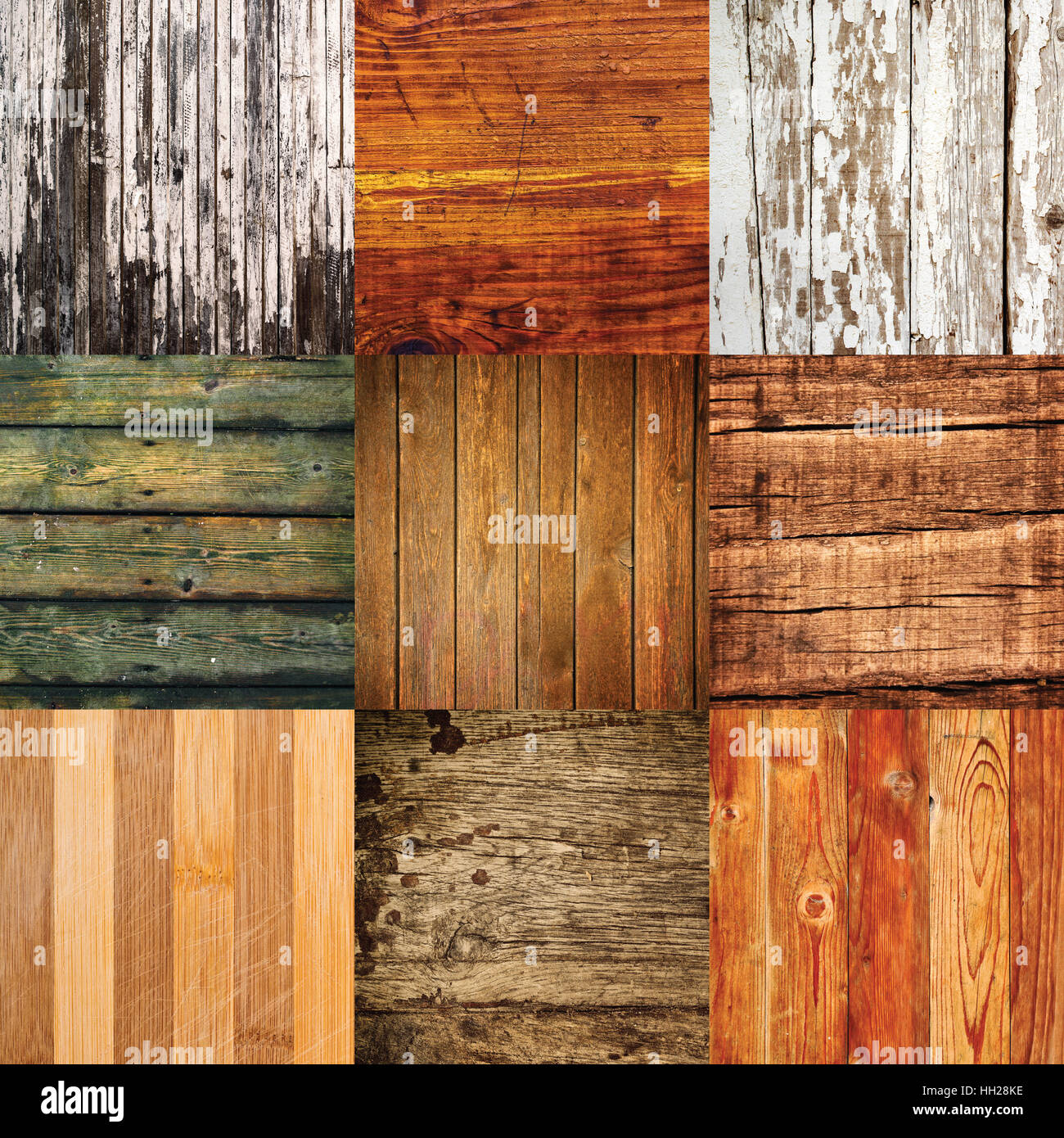 Collage of nine different wood texture samples in square format Stock ...