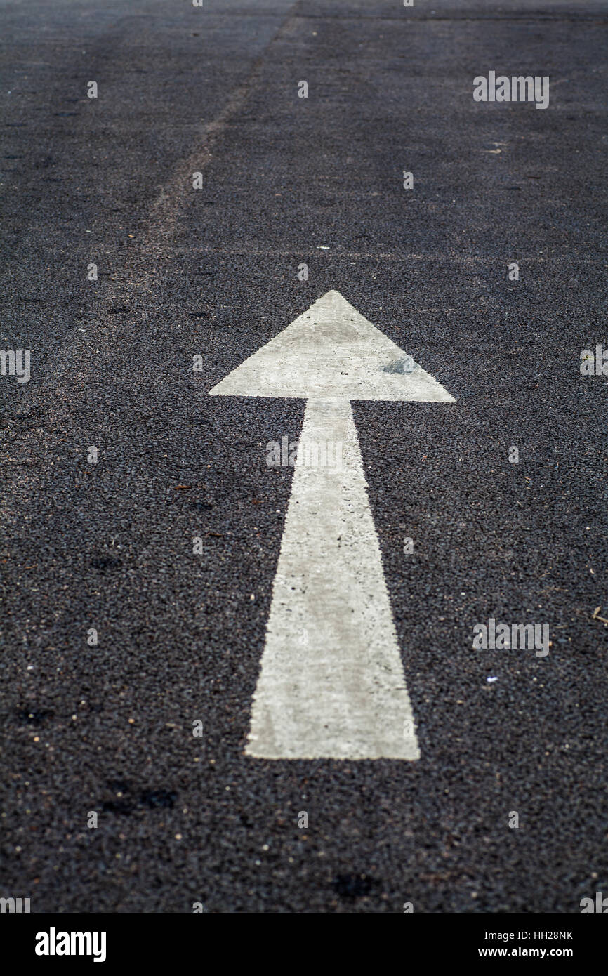 White painted arrow on the road points ahead Stock Photo - Alamy