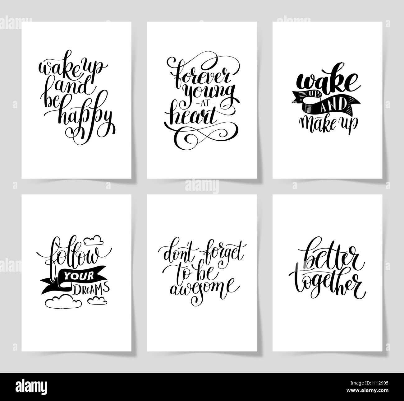 set of 6 hand written lettering positive inspirational quote Stock ...